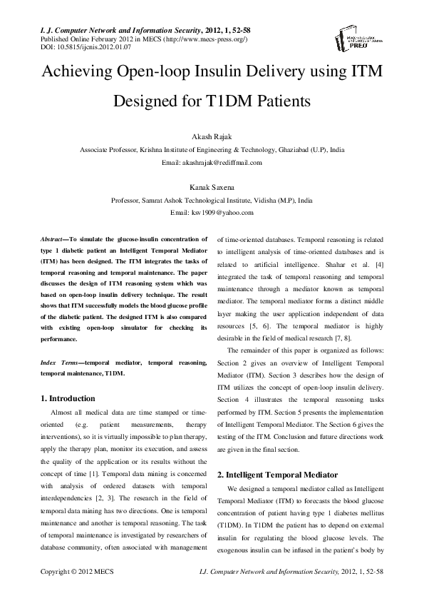 (PDF) Achieving Open-loop Insulin Delivery using ITM Designed for T1DM ...