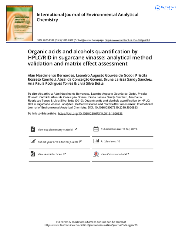(PDF) Organic acids and alcohols quantification by HPLC/RID in sugarcane vinasse: analytical ...