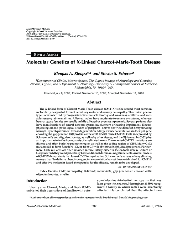 (PDF) Molecular genetics of X-linked Charcot-Marie-Tooth disease
