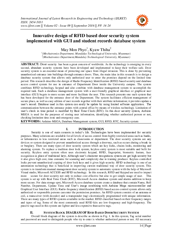 (PDF) Innovative design of RFID based door security system implemented with GUI and student ...