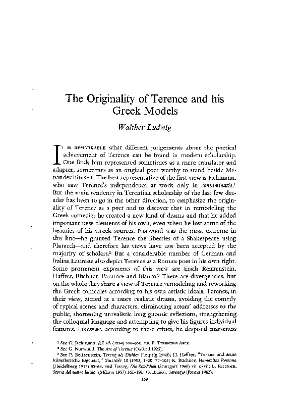 (PDF) The Originality of Terence and his Greek Models