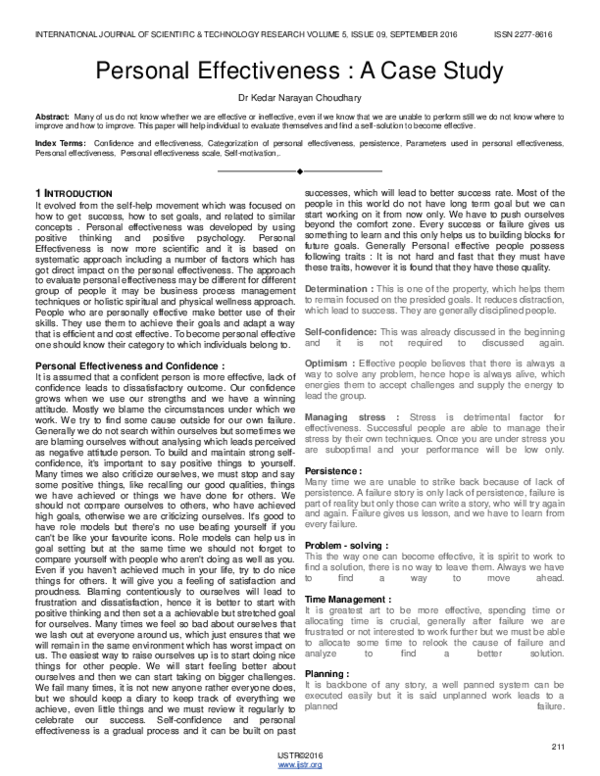 (PDF) Personal Effectiveness : A Case Study