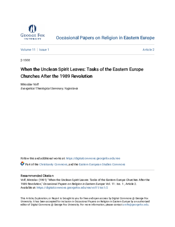 (PDF) When the Unclean Spirit Leaves: Tasks of the Eastern Europe ...