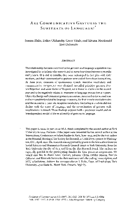 (PDF) Are Communicative Gestures the Substrate of Language?