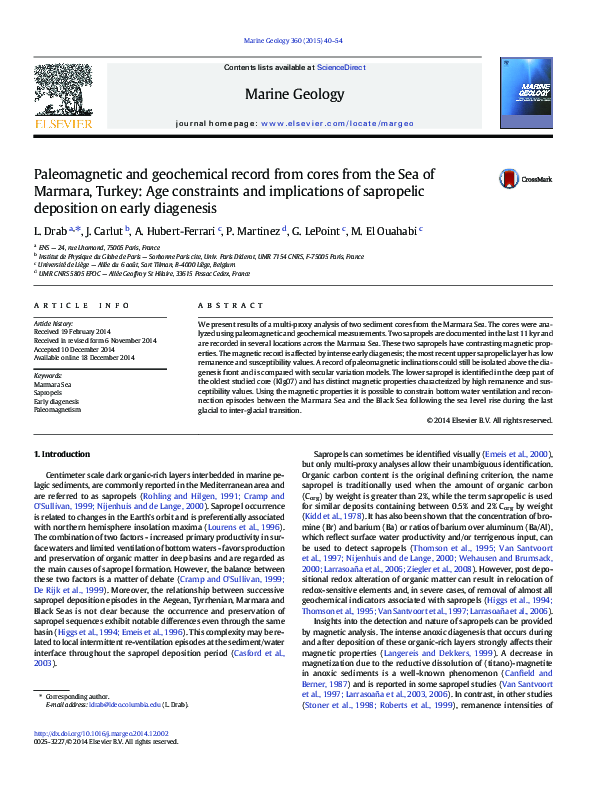 (PDF) Paleomagnetic and geochemical record from cores from the Sea of ...