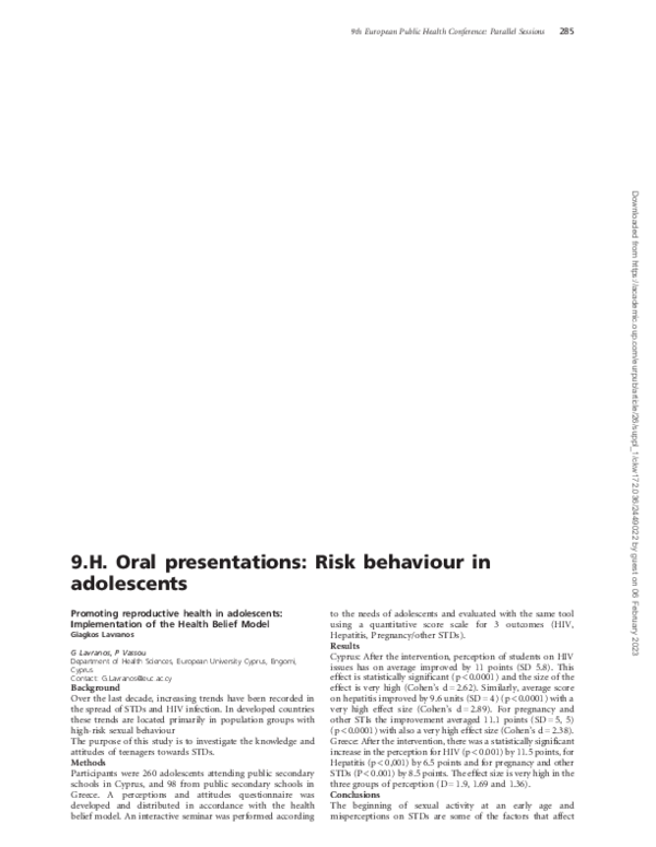 (PDF) Promoting reproductive health in adolescents: Implementation of ...