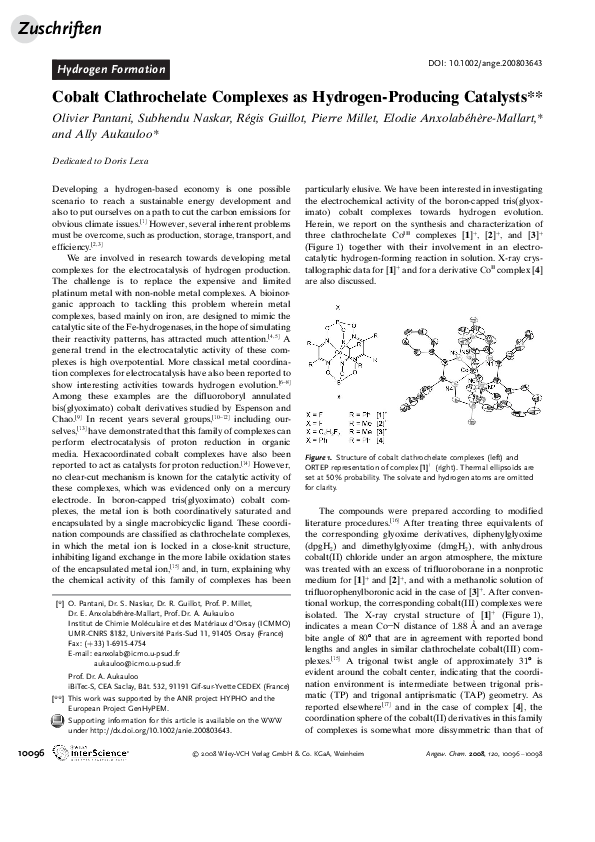 (PDF) Cobalt Clathrochelate Complexes as Hydrogen-Producing Catalysts