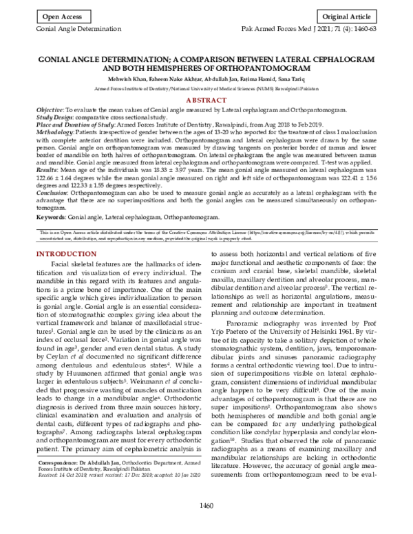 (PDF) Gonial Angle Determination; a Comparison Between Lateral ...