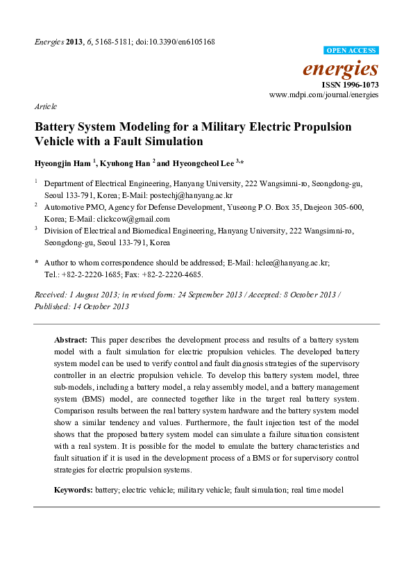 (PDF) Battery System Modeling for a Military Electric Propulsion ...