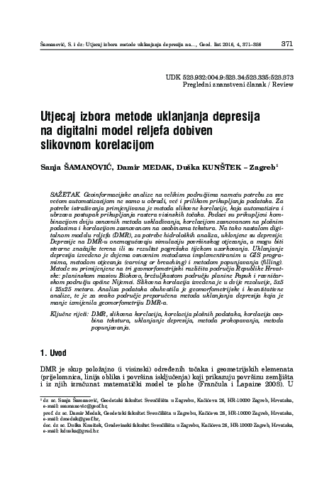 (PDF) Utjecaj izbora metode uklanjanja depresija na digitalni model ...