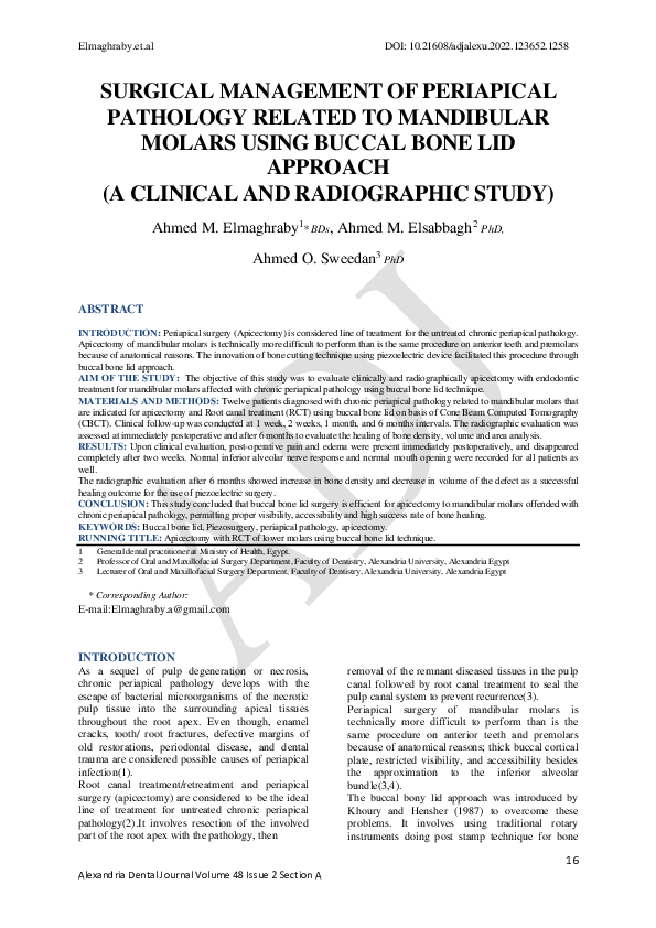 (PDF) Surgical Management of Periapical Pathology Related to Mandibular ...