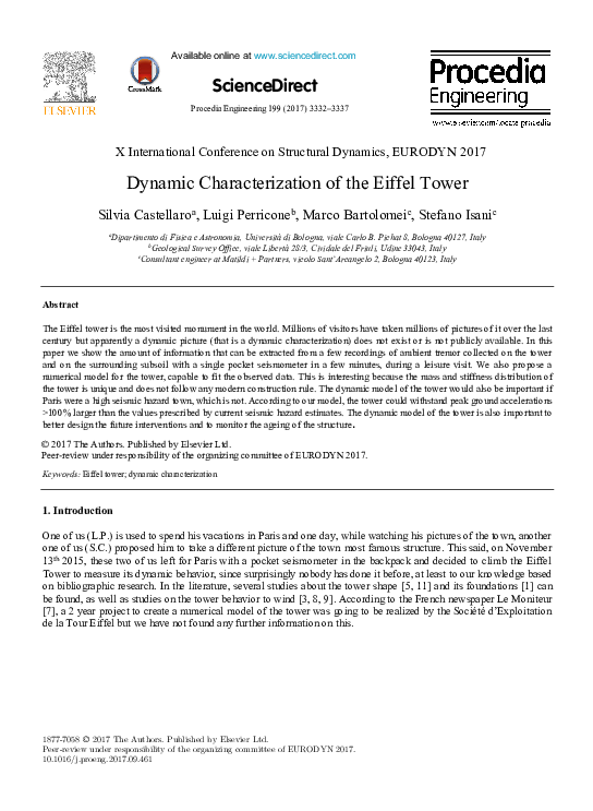 (PDF) Dynamic characterization of the Eiffel tower