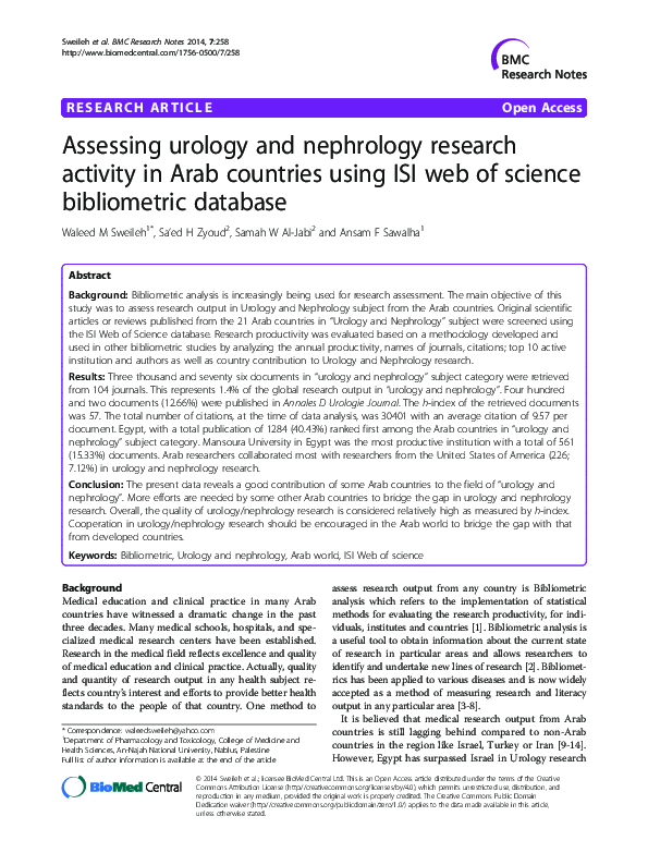 (PDF) Assessing urology and nephrology research activity in Arab ...