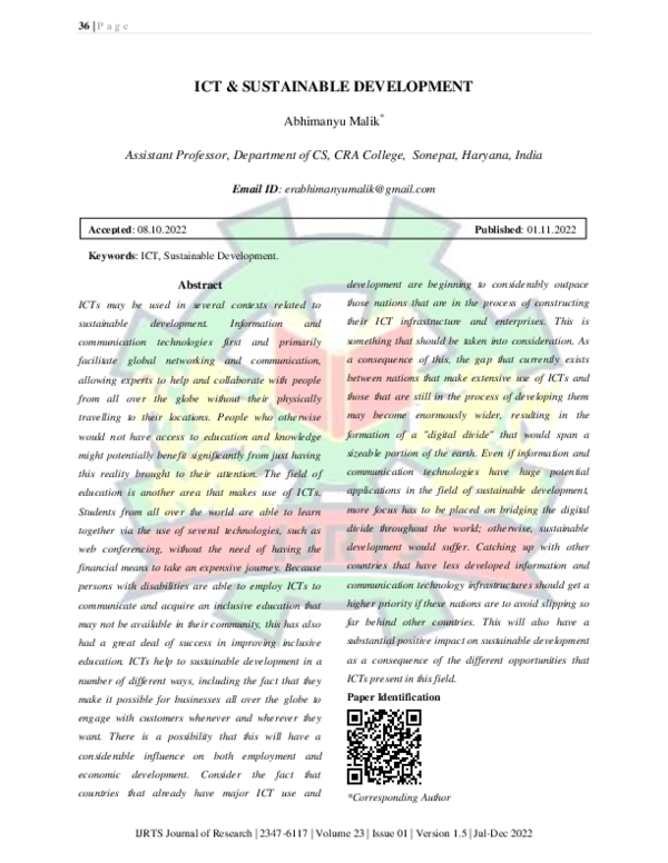 (PDF) ICT & SUSTAINABLE DEVELOPMENT