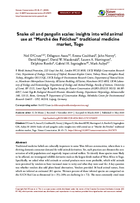 (PDF) Snake oil and pangolin scales: insights into wild animal use at ...
