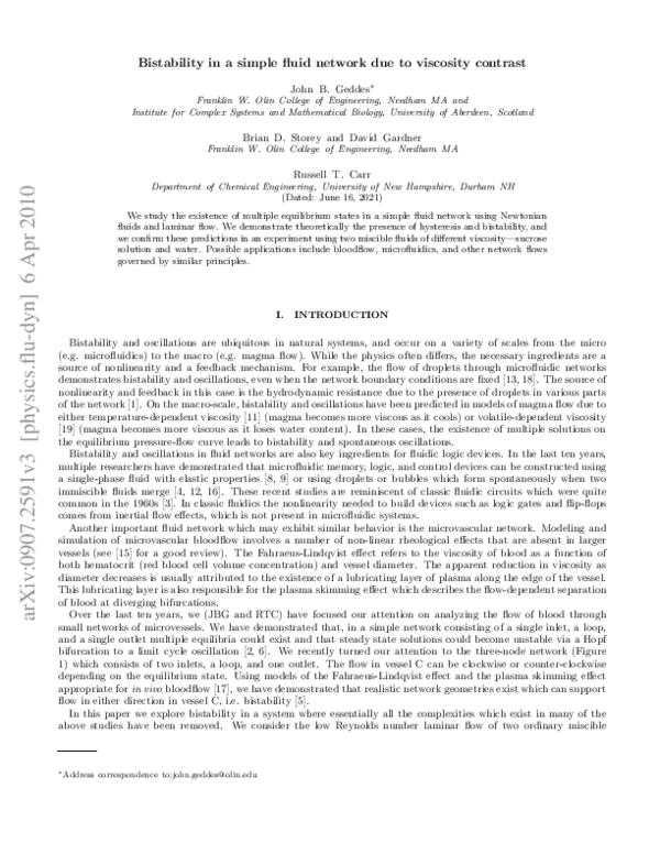 (PDF) Bistability in a simple fluid network due to viscosity contrast