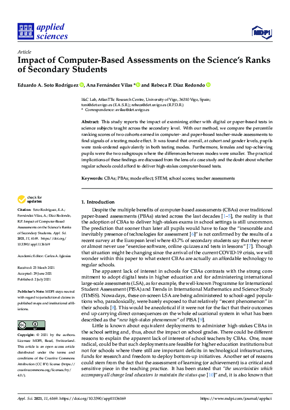 (PDF) Impact of Computer-Based Assessments on the Science’s Ranks of Secondary Students