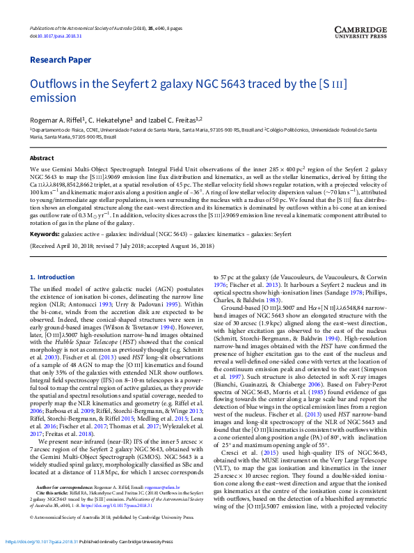 (PDF) Outflows in the Seyfert 2 galaxy NGC 5643 traced by the [S iii ...