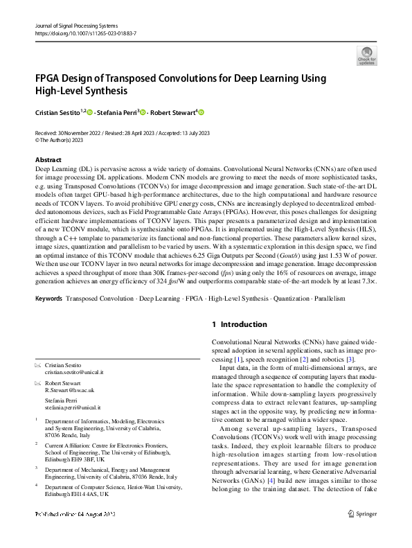 Pdf Fpga Design Of Transposed Convolutions For Deep Learning Using High Level Synthesis