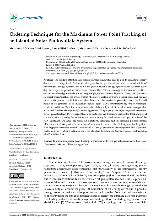 (PDF) Ordering Technique for the Maximum Power Point Tracking of an Islanded Solar Photovoltaic ...