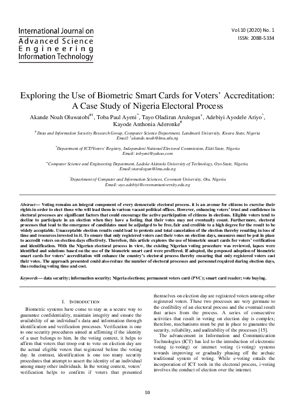 (PDF) Exploring the Use of Biometric Smart Cards for Voters ...
