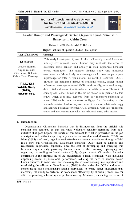 (PDF) Leader Humor and Passenger-Oriented Organizational Citizenship ...