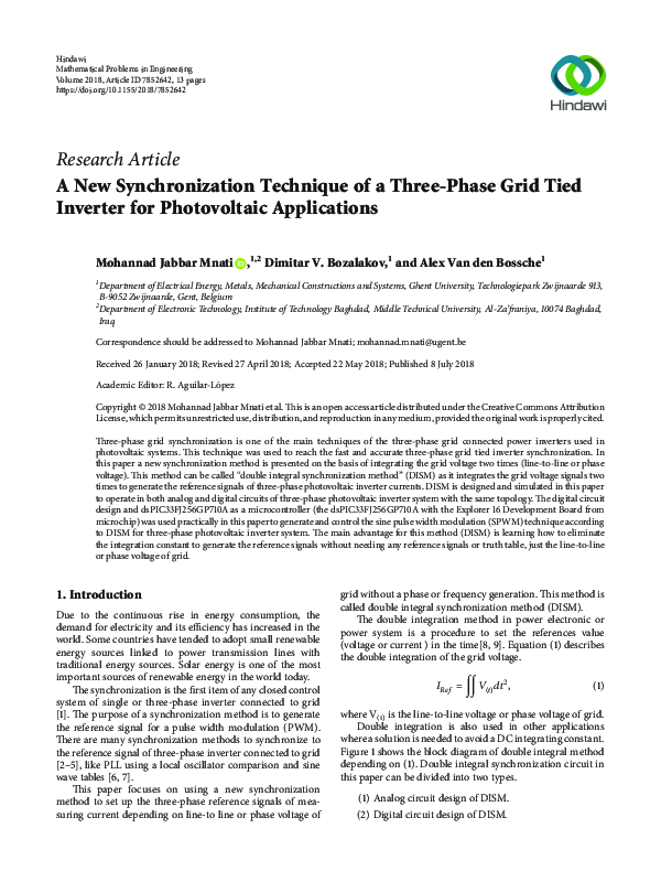 (PDF) A New Synchronization Technique of a Three-Phase Grid Tied Inverter for Photovoltaic ...