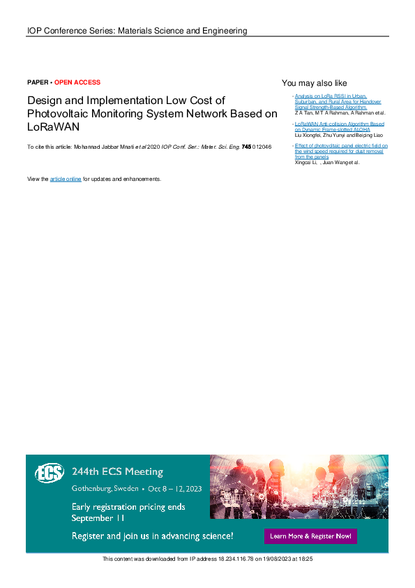 (PDF) Design and Implementation Low Cost of Photovoltaic Monitoring System Network Based on LoRaWAN