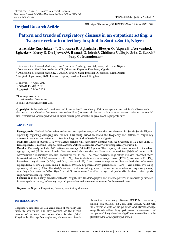 (PDF) Pattern and trends of respiratory diseases in an outpatient ...