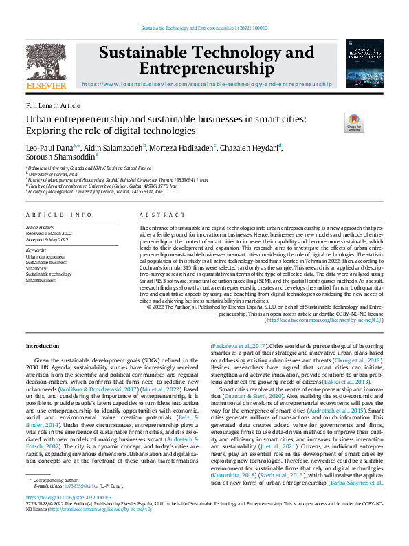(PDF) Urban entrepreneurship and sustainable businesses in smart cities ...