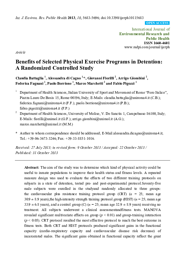 (PDF) Benefits of Selected Physical Exercise Programs in Detention: A ...
