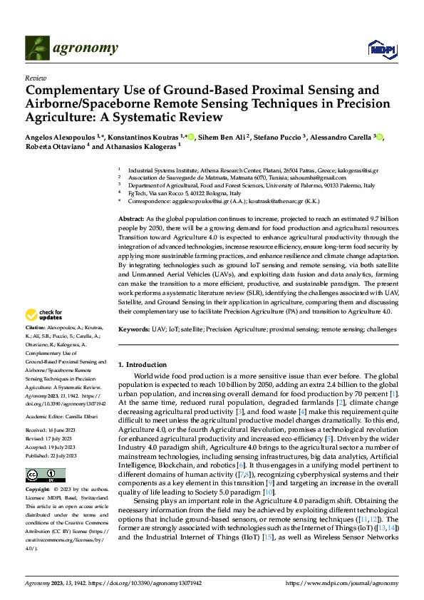 (PDF) Complementary Use of Ground-Based Proximal Sensing and Airborne/Spaceborne Remote Sensing ...