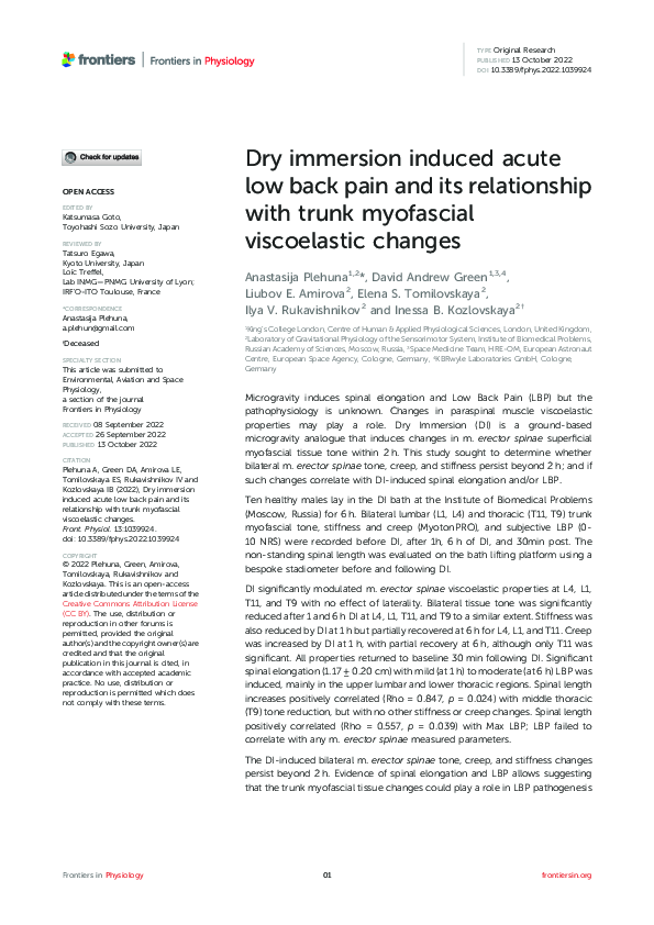 (PDF) Dry immersion induced acute low back pain and its relationship ...