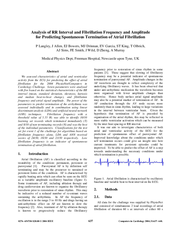 (PDF) Analysis of RR interval and fibrillation frequency and amplitude for predicting ...