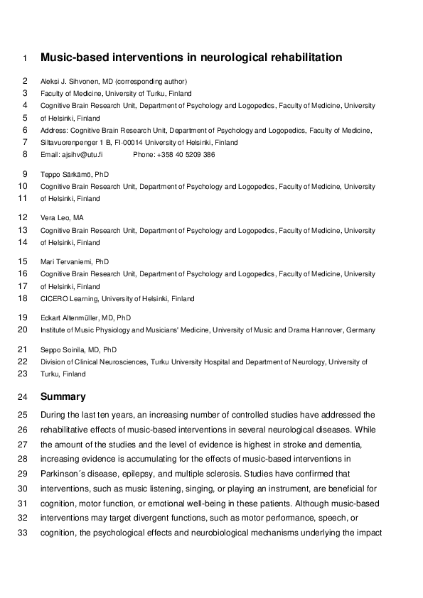 (PDF) Music-based interventions in neurological rehabilitation