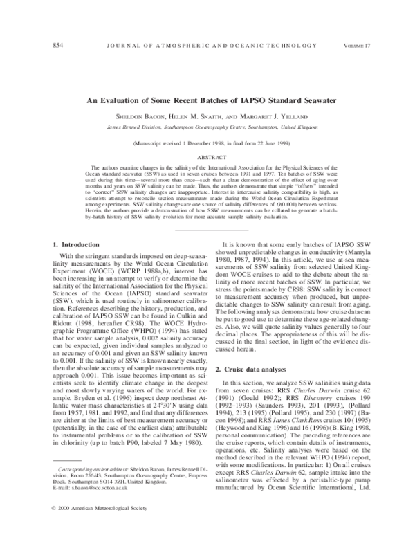 (PDF) An Evaluation of Some Recent Batches of IAPSO Standard Seawater