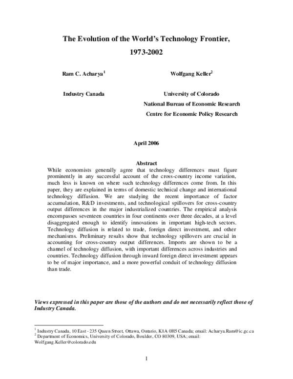 (PDF) The Evolution of the World's Technology Frontier, 1973-2002