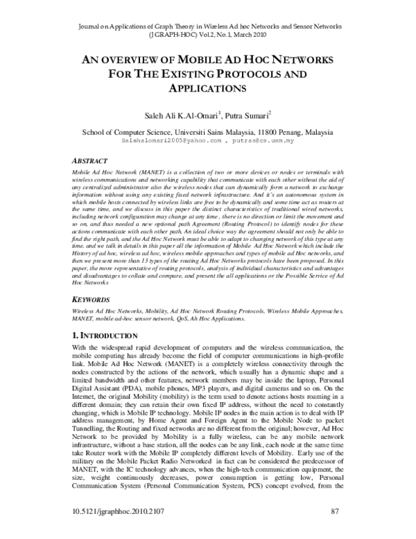 Pdf An Overview Of Mobile Ad Hoc Networks For The Existing Protocols