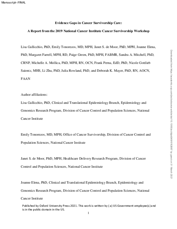 (PDF) Evidence Gaps in Cancer Survivorship Care: A Report From the 2019 ...