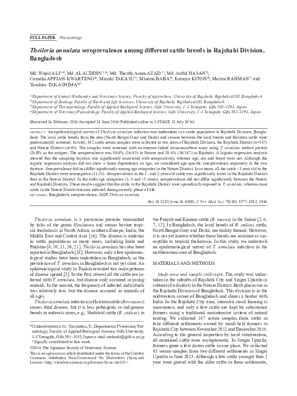 Pdf Theileria Annulata Seroprevalence Among Different Cattle Breeds