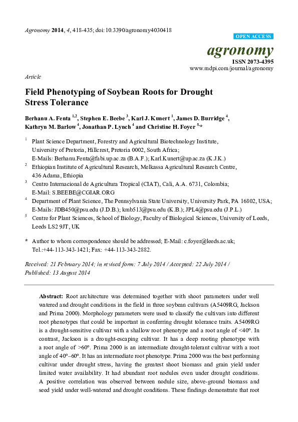 (PDF) Article Field Phenotyping of Soybean Roots for Drought Stress Tolerance