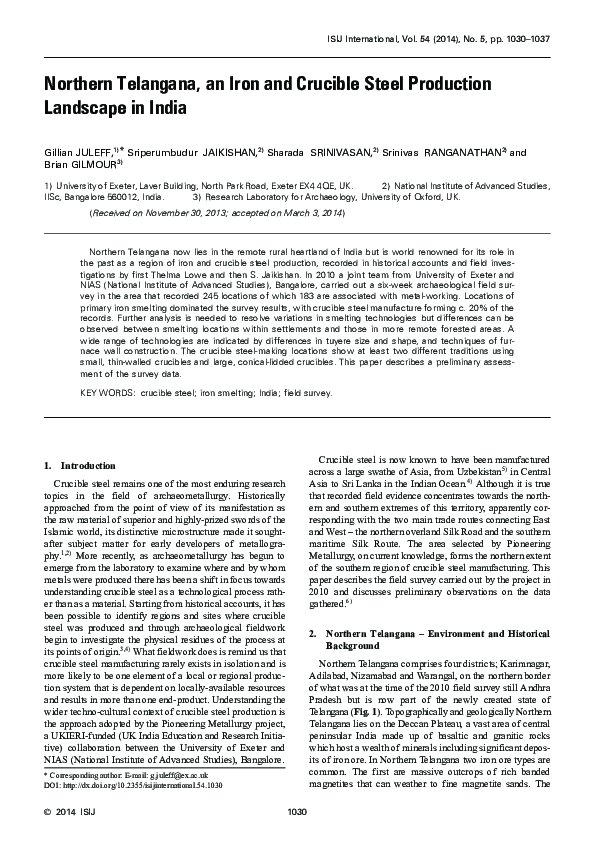 (PDF) Northern Telangana, an Iron and Crucible Steel Production ...