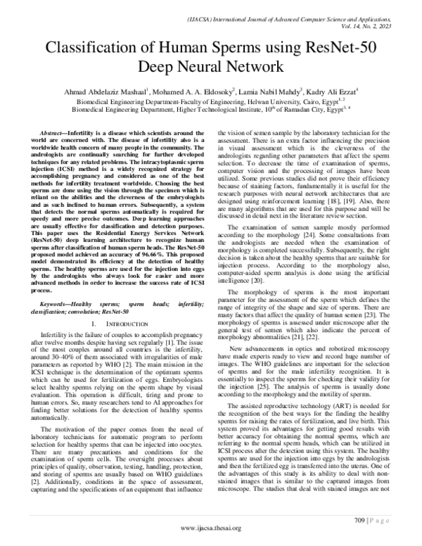 (PDF) Classification of Human Sperms using ResNet-50 Deep Neural Network