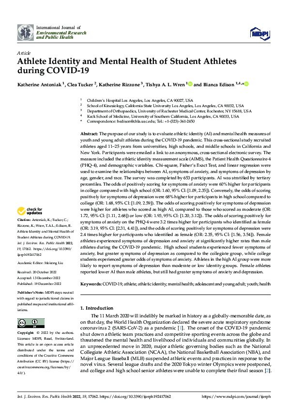 (PDF) Athlete Identity and Mental Health of Student Athletes during ...