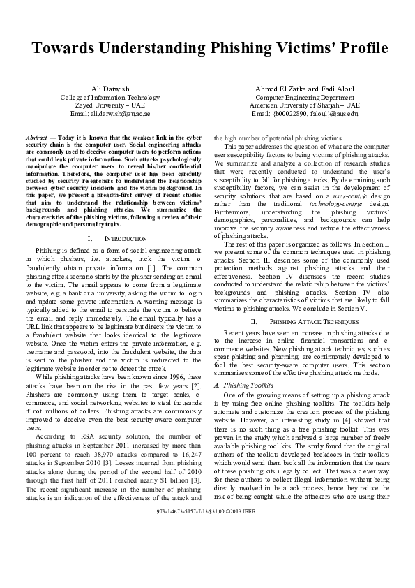 (PDF) Towards understanding phishing victims' profile