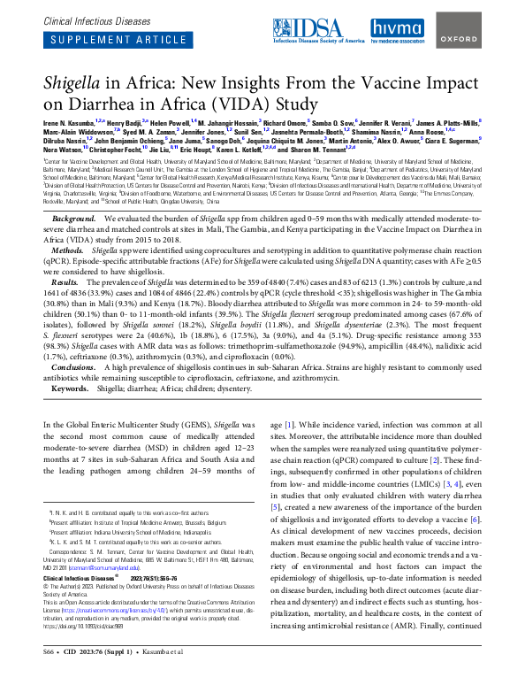 (PDF) Shigella in Africa: New Insights From the Vaccine Impact on ...