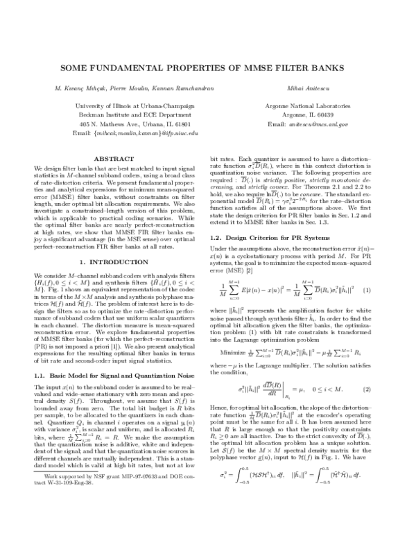 (PDF) Some fundamental properties of MMSE filter banks