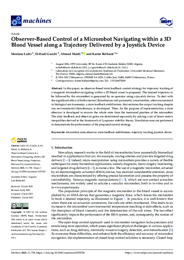 (PDF) Observer-Based Control of a Microrobot Navigating within a 3D Blood Vessel along a ...