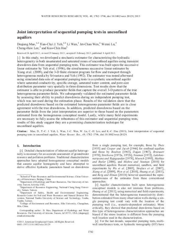 Pdf Joint Interpretation Of Sequential Pumping Tests In Unconfined