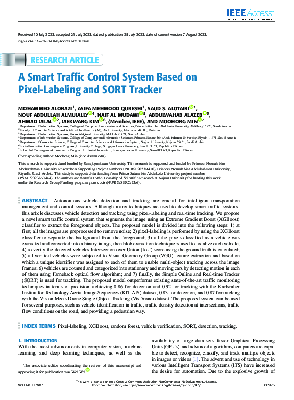 (PDF) A Smart Traffic Control System Based on Pixel-Labeling and SORT Tracker